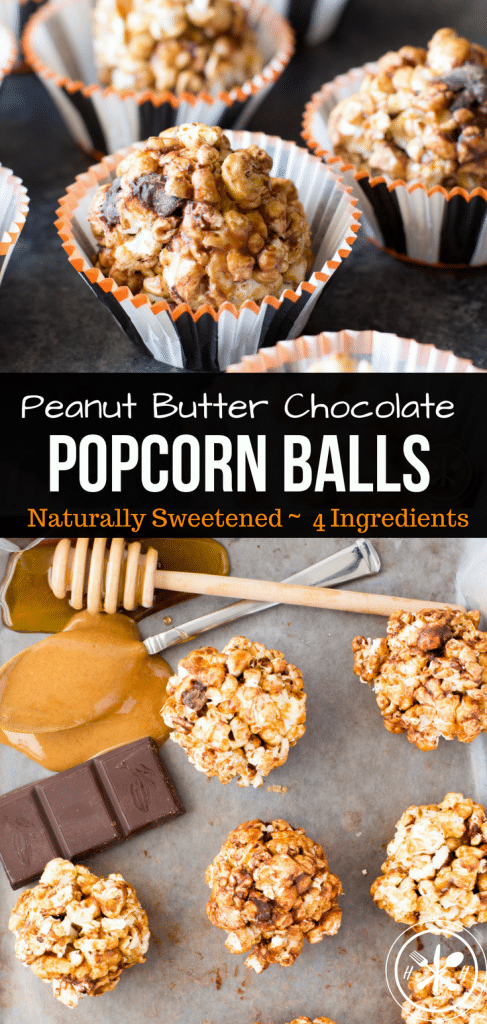 Peanut Butter Chocolate Healthy Popcorn Balls - Hungry Hobby