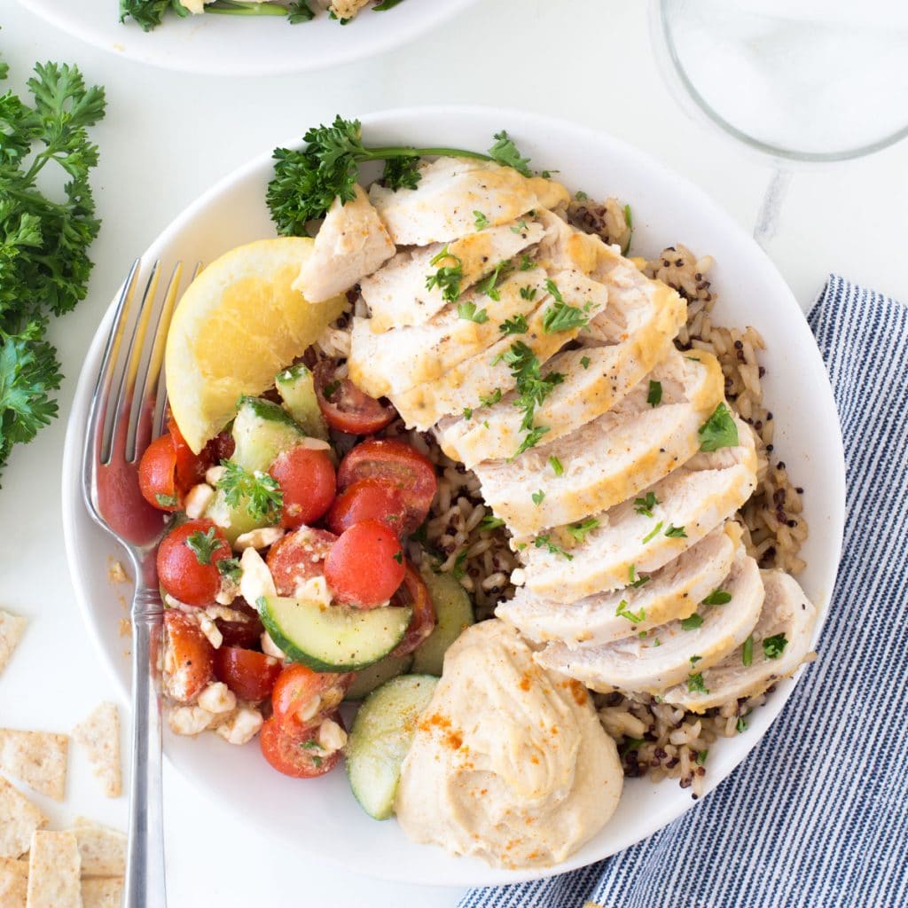 Easy Hummus Chicken & Chopped Salad - Hungry Hobby