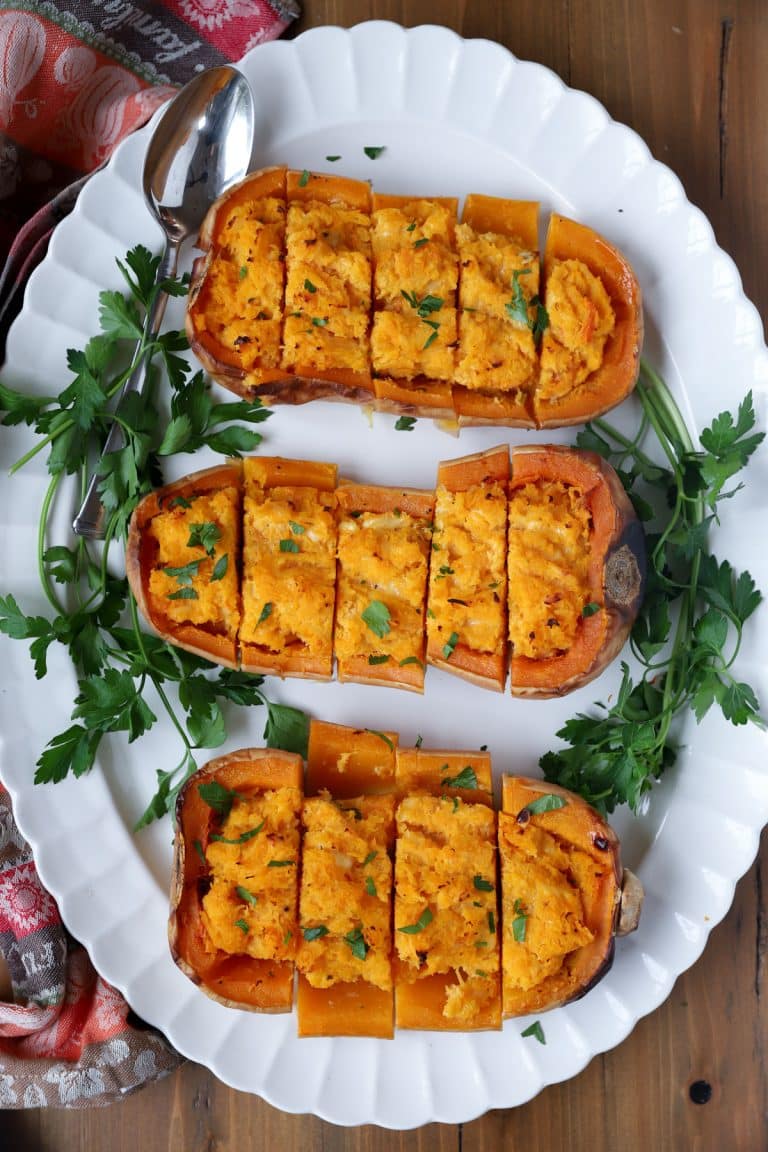 Three Cheese Twice Baked Butternut Squash - Hungry Hobby